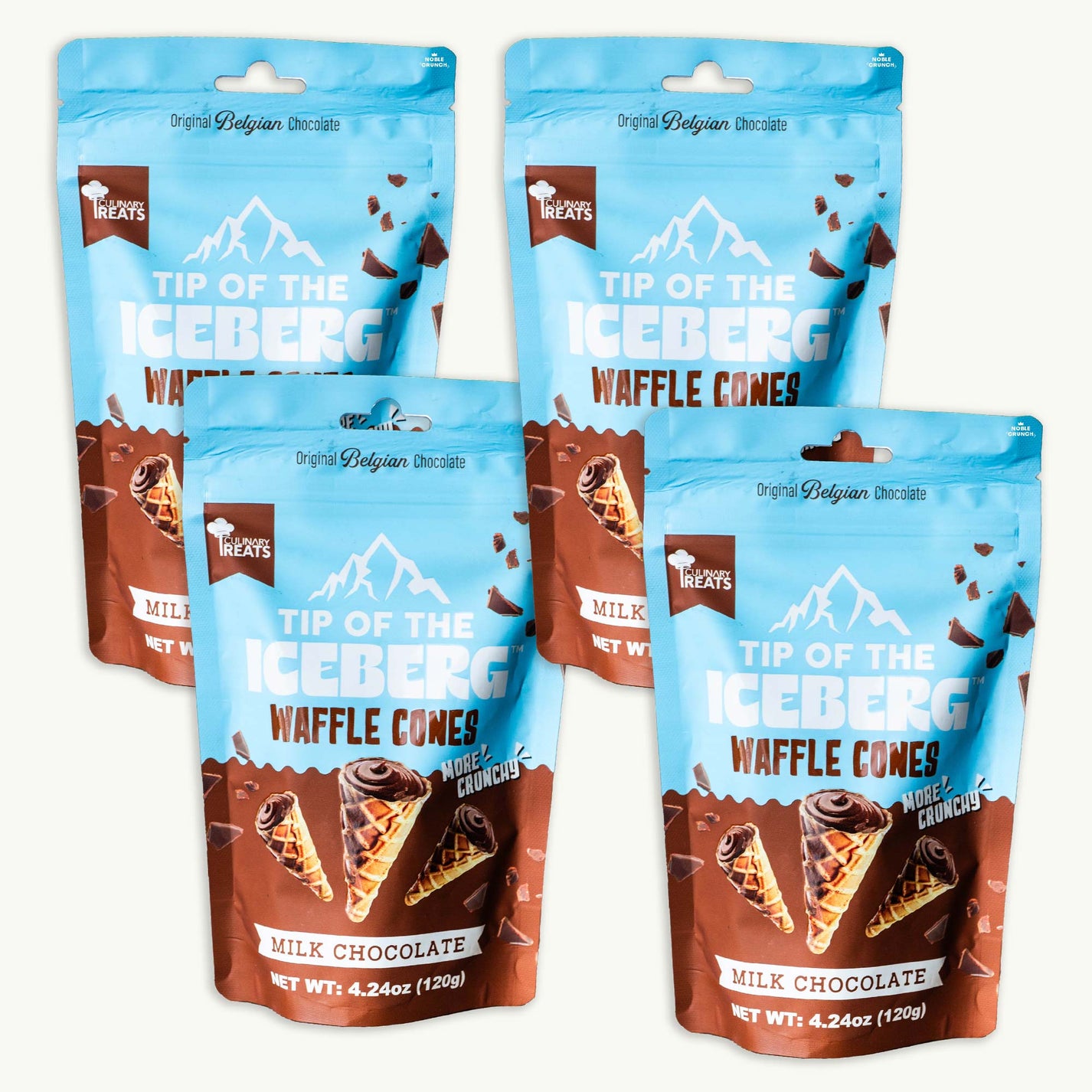 Tip of the Iceberg Milk Chocolate Mini Waffle Cones 4.24oz – Noble Crunch